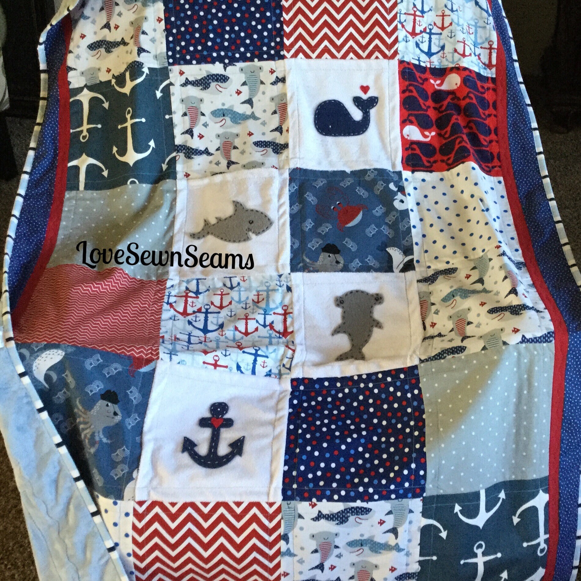 NAUTICAL Quilt/ships Now/ocean Quilt/shark Whale - Etsy