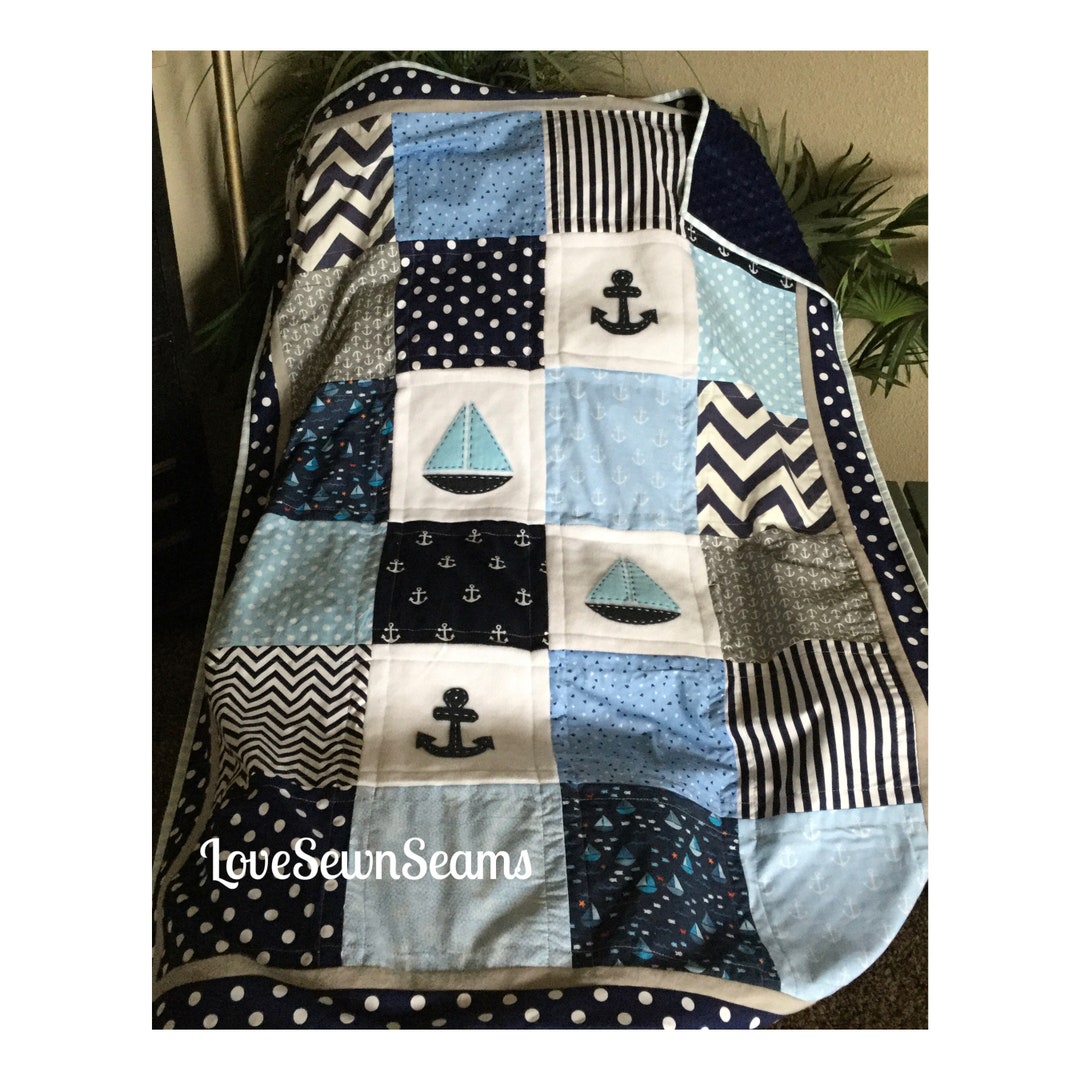 MADE to Order/nautical Crib Quilt/sailboat Baby Quilt/handmade in Usa ...