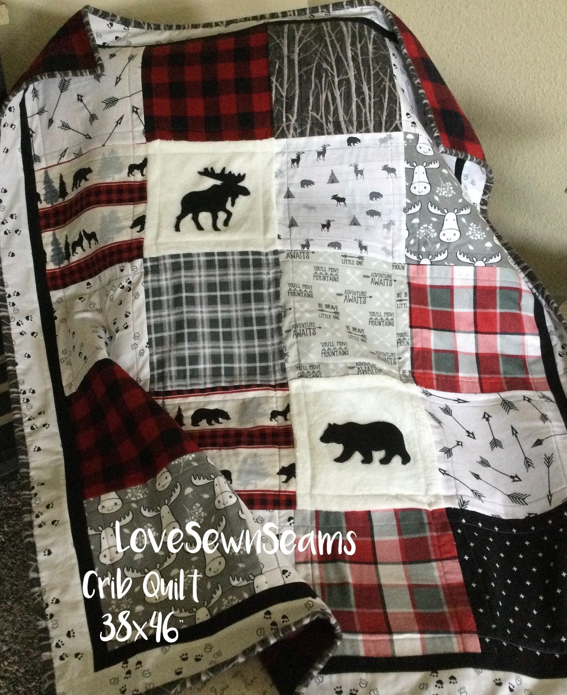 MADE TO ORDER/Lodge quilt/Moose quilt/Bear Quilt/Woodland | Etsy