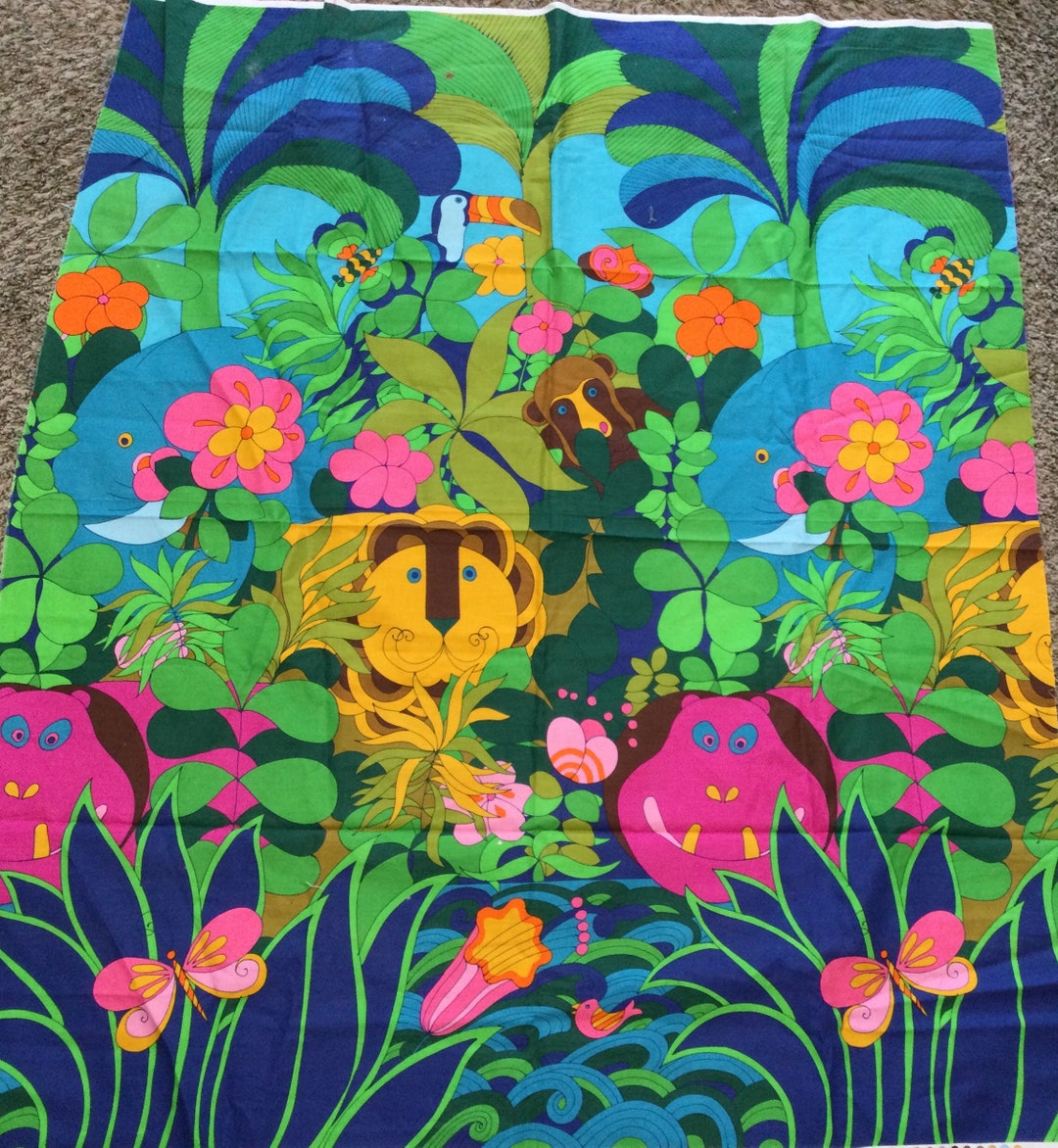 Jungle Fabric Panel/cotton Panel/large Safari Panel 36x43”/retro Style ...