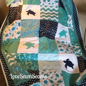 SEA TURTLE Quilt/sea Turtle/sea Turtle Throw/coastal Quilt/sea Turtle ...