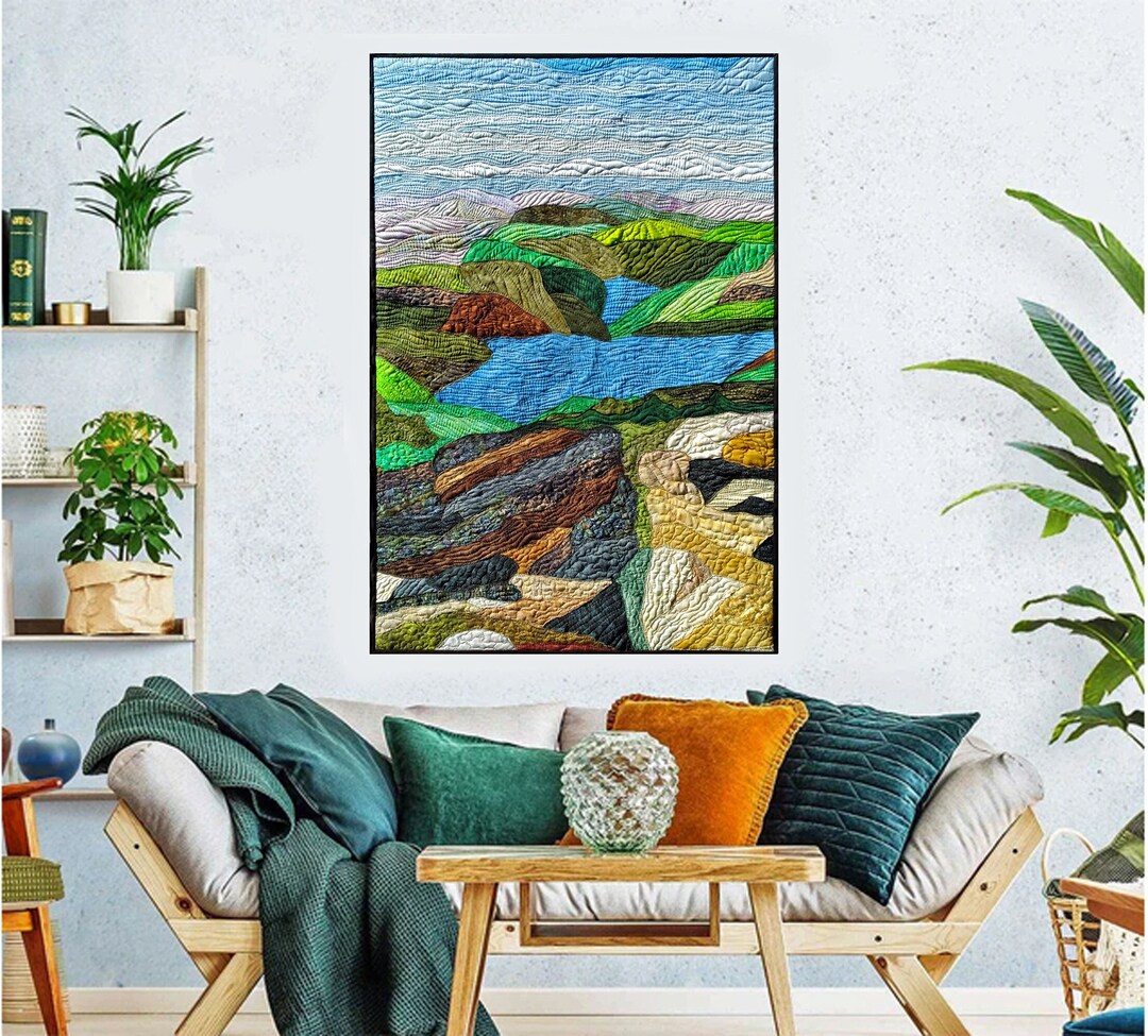 Wall Quilt Art. 24x36 Landscape Art Quilt Wall Hanging. Mountain Lake ...