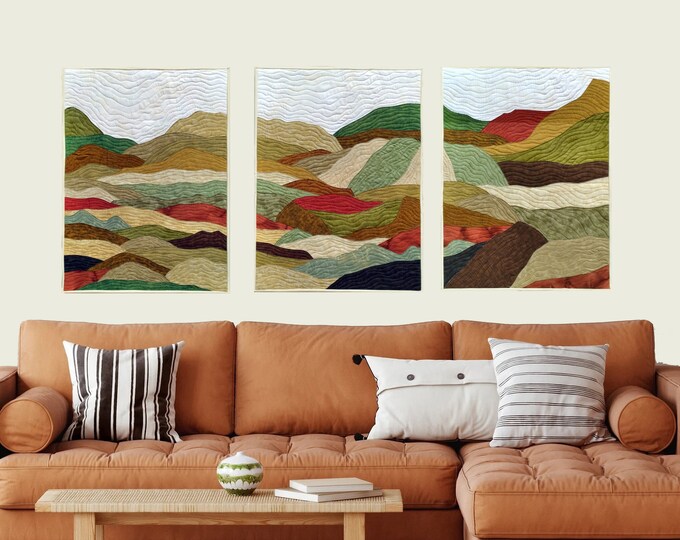 Art Quilt 24x54 Fabric Wall Art. Collage Art Quilt. Abstract Landscape ...