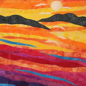 Sunset Fiber Art Quilt: Framed Textile Collage Wall Hanging (24x36) - Etsy