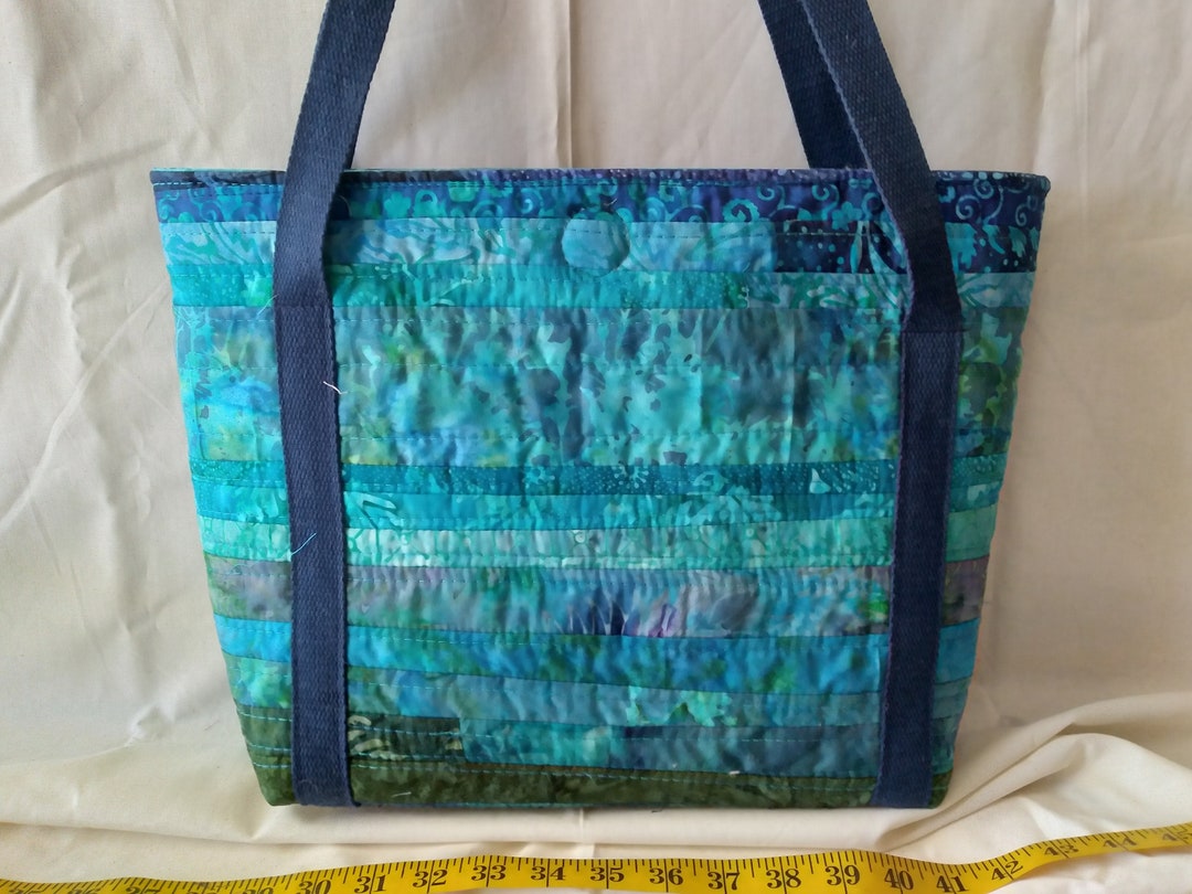Quilted Art Tote Bag. Pieced Fabric Handbag. Teals & Blues. Large ...