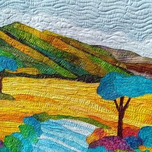Quilt Wall Hanging. Country Landscape Fabric Art. 24x36 Inches. Fiber ...