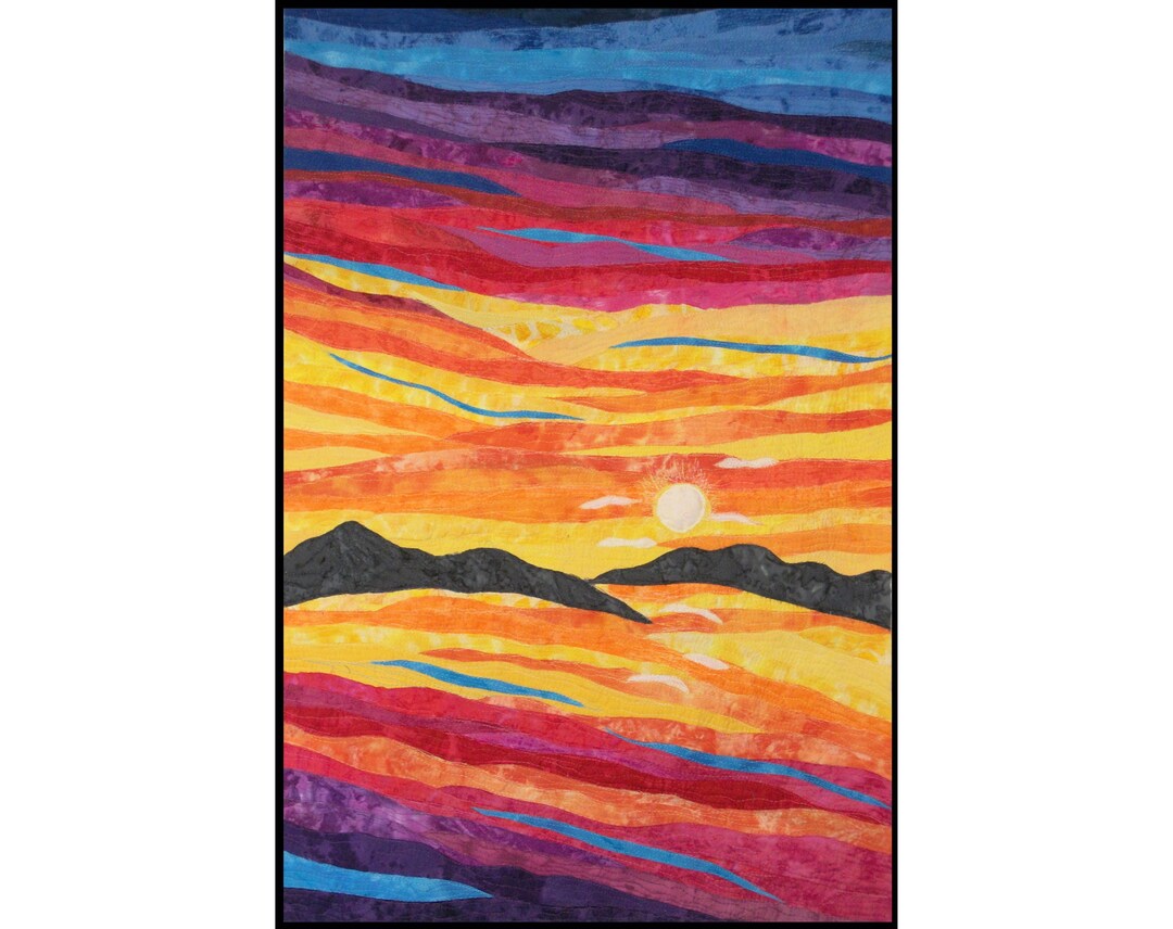 Sunset Fiber Art Quilt: Framed Textile Collage Wall Hanging (24x36) - Etsy