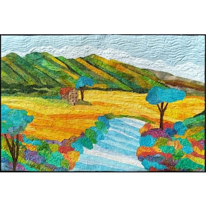 Quilt Wall Hanging. Country Landscape Fabric Art. 24x36 Inches. Fiber ...