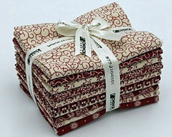 Civil War Reproduction Quilt Fabric Bundle. 10 Burgandy & Cream Fat ...