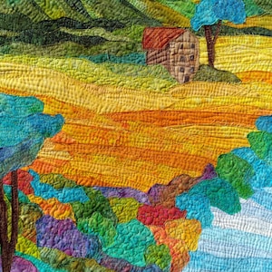 Quilt Wall Hanging. Country Landscape Fabric Art. 24x36 Inches. Fiber ...