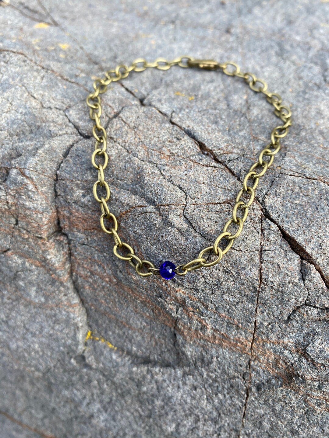 Brass Consecration Anklet Chain to Mary W/ Blue Accent Bead & Lobster Clasp Marian Devotional ...