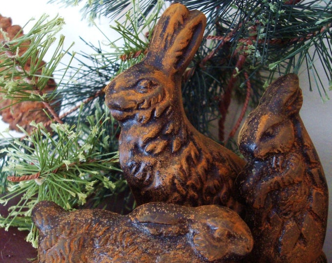 3 ANTIQUE BUNNY RABBIT Blackened Beeswax Primitive Chocolate - Etsy