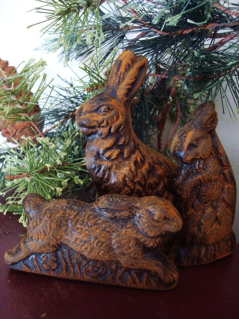 3 ANTIQUE BUNNY RABBIT Blackened Beeswax Primitive Chocolate | Etsy