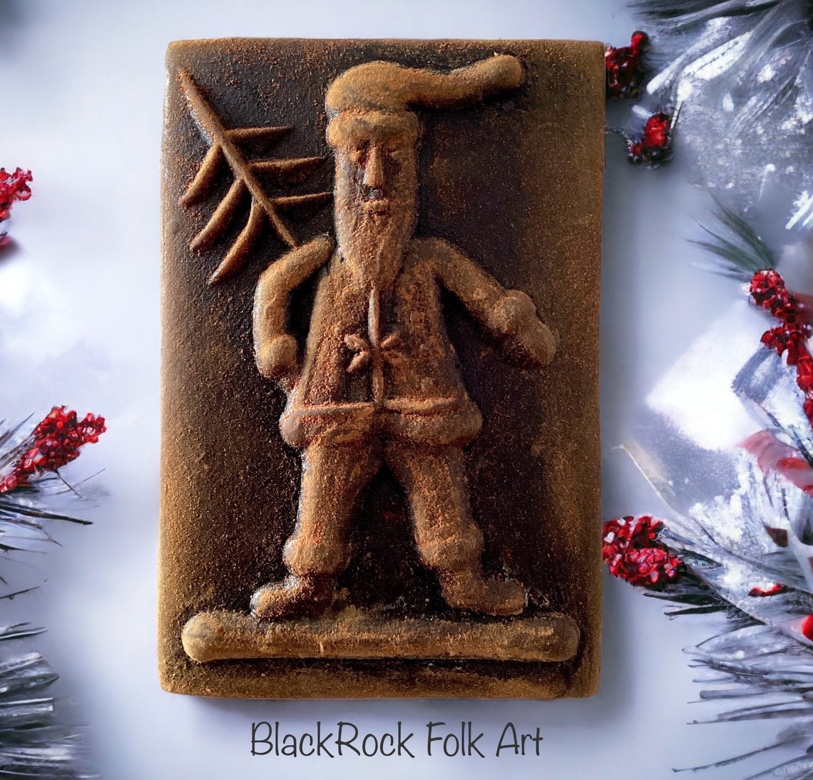 Primitive Blackened Beeswax SANTA Springerle Christmas Ornament Folk ...