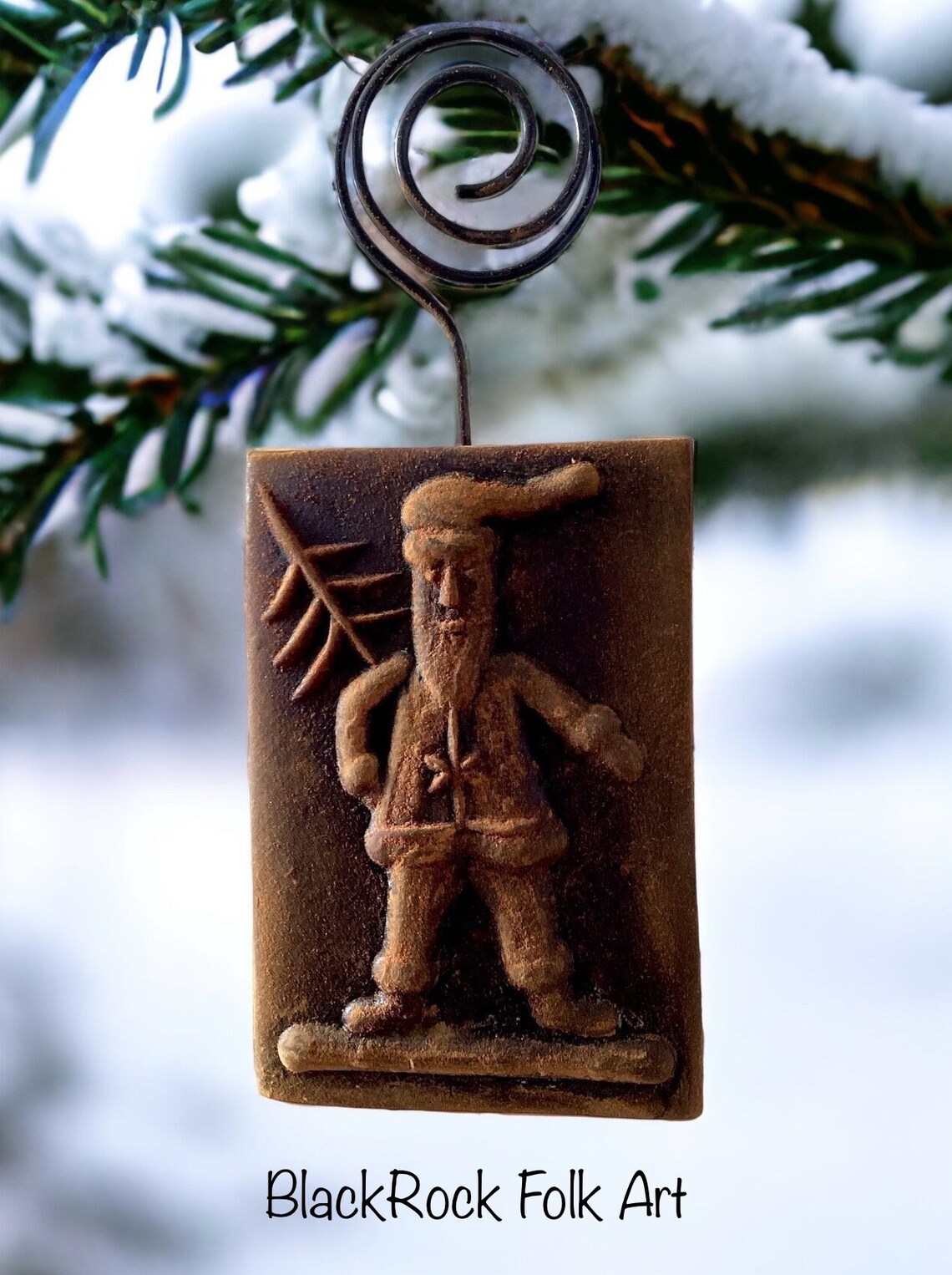 Primitive Blackened Beeswax SANTA Springerle Christmas Ornament Folk ...