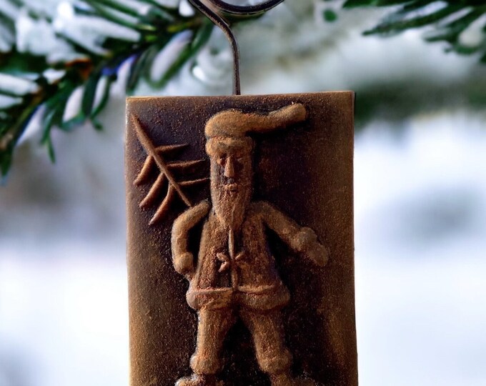 Primitive Blackened Beeswax SANTA Springerle Christmas Ornament Folk ...