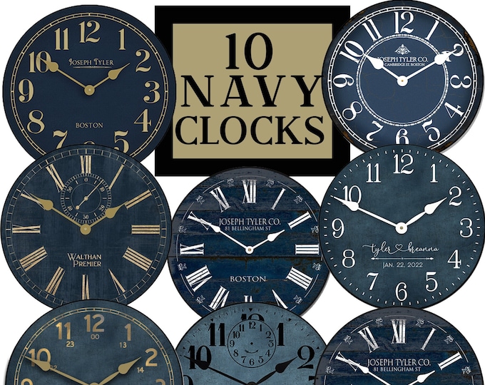 Wood Wall Clock Navy Clock Gold Accent 15 BLAYKE in Natural - Etsy