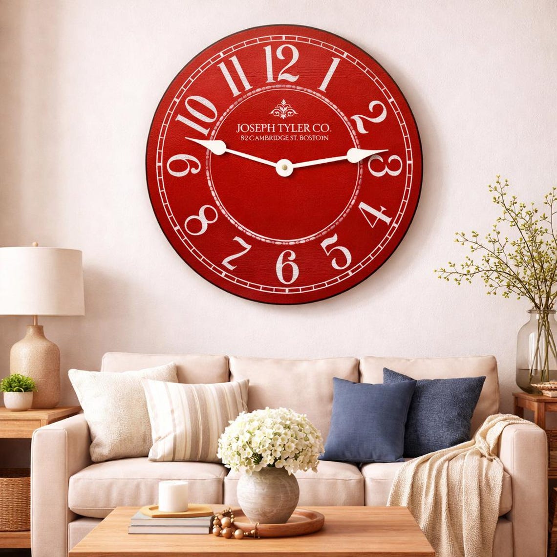 Red & White Wall Clock, 8 Sizes to Choose, Made in USA, Lifetime ...