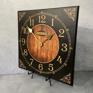 Black & Wood Square Wall Clock, 5 Sizes to Choose, Made in USA ...