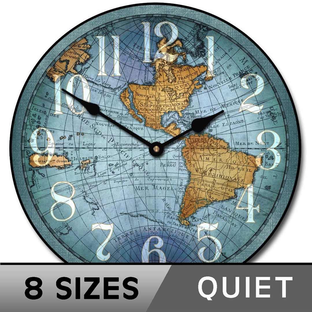 Vincenzo Blue World Mapclock Large Wall Clock Choose From 8 - Etsy