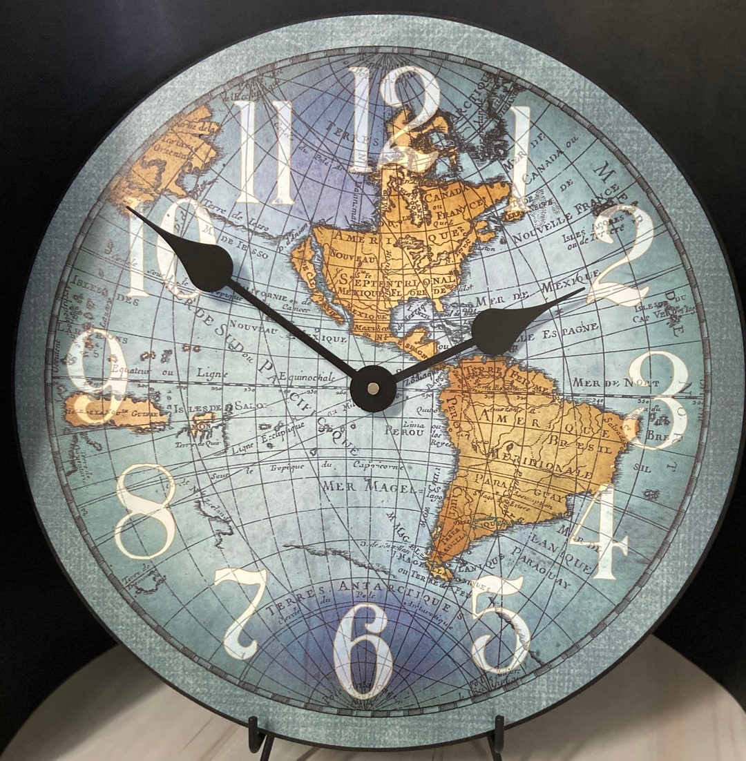 Vincenzo Blue World Mapclock, Large Wall Clock, Choose From 8 Sizes ...