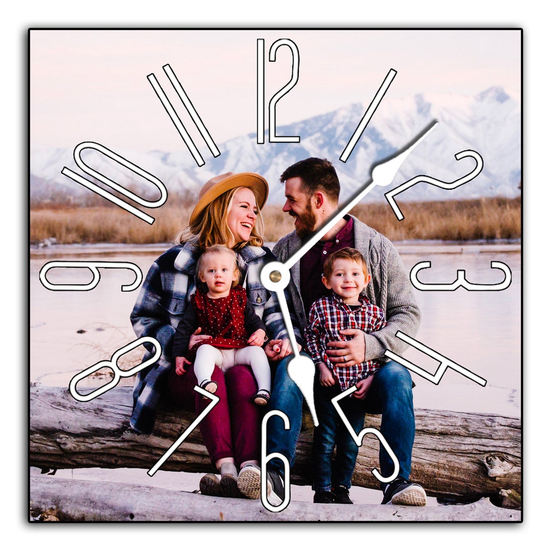 Personalized Square Photo Wall Clock, 5 Sizes, Large Wall Clock, QUIET ...