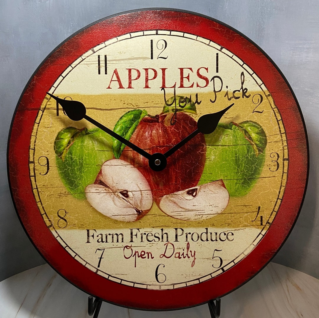 Red & Green Apple Wall Clock, 8 Sizes!!, EXTRA Quiet Mechanism ...