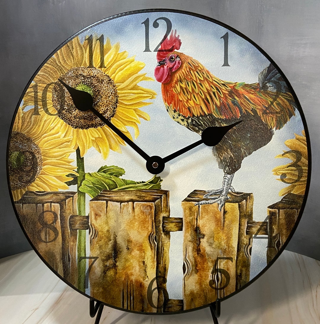 Sunflower Rooster Wall Clock 8 Sizes to Choose Made in USA - Etsy