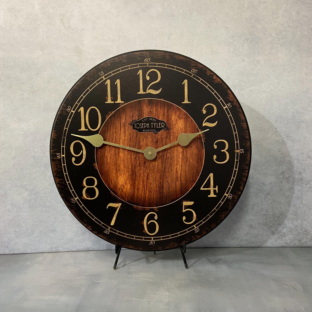 Rustic Black & Wood Wall Clock, 8 Sizes!!, EXTRA Quiet Mechanism ...
