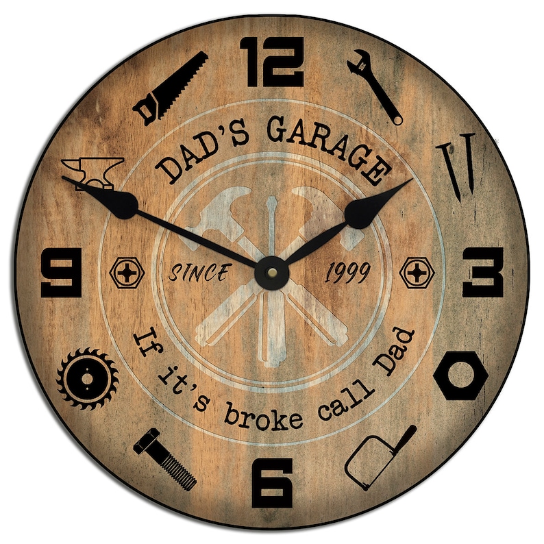 Dad's Garage Wall Clock, Choose One of 8 Sizes, VERY Quiet, Lifetime ...