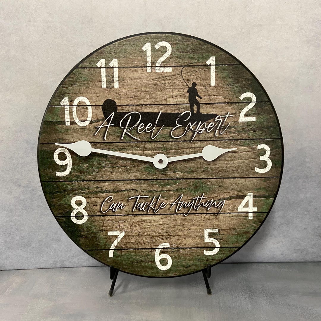 A Reel Expert Fishing Wall Clock , 8 Sizes, Lifetime Warranty, Quiet ...
