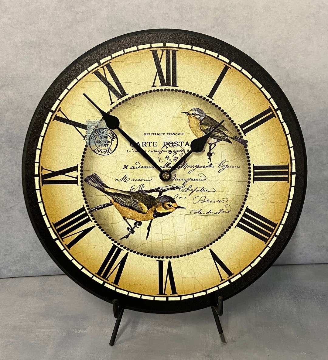 Postal Card Birds Wall Clock, 8 Sizes!!, Large Wall Clock, Extra QUIET ...
