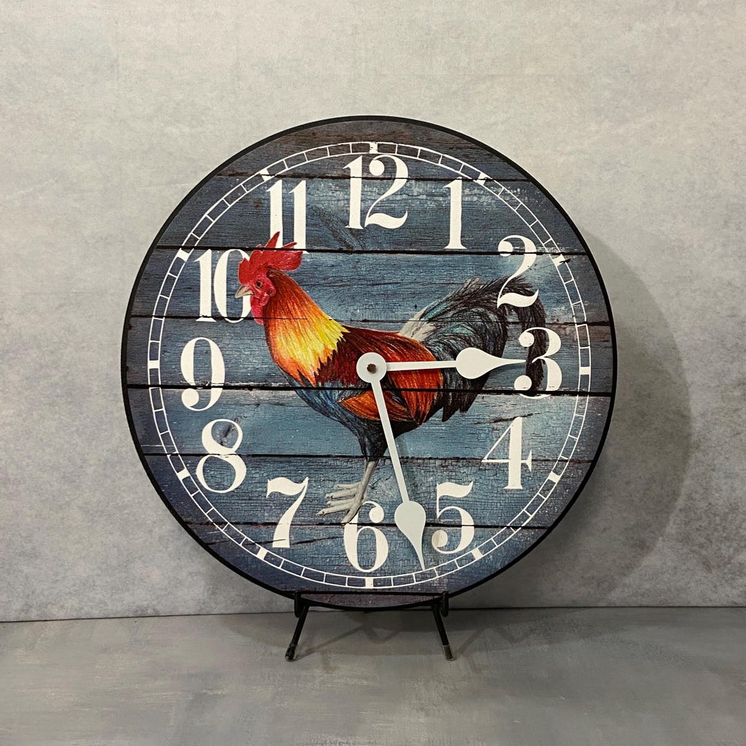 Barnwood Blue Rooster Wall Clock, Whisper Quiet, Lifetime Warranty ...