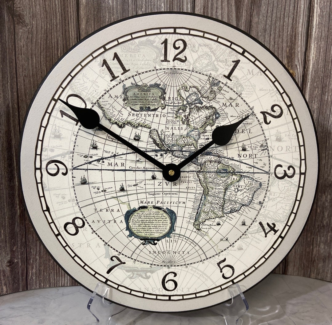 Light Gray Atlas World Map Wall Clock - Etsy