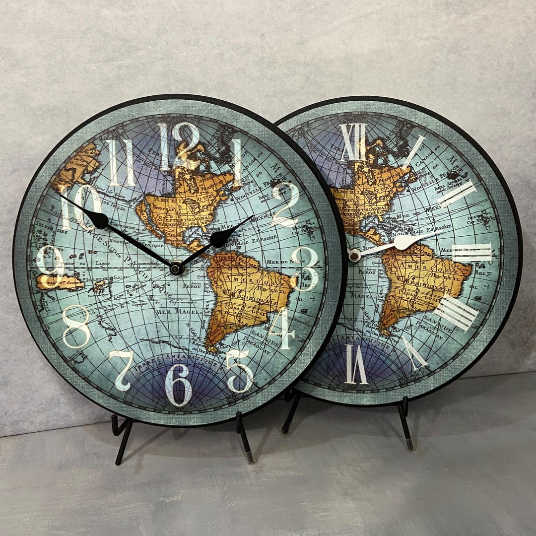 Vincenzo Blue World Mapclock, Large Wall Clock, Choose From 8 Sizes ...