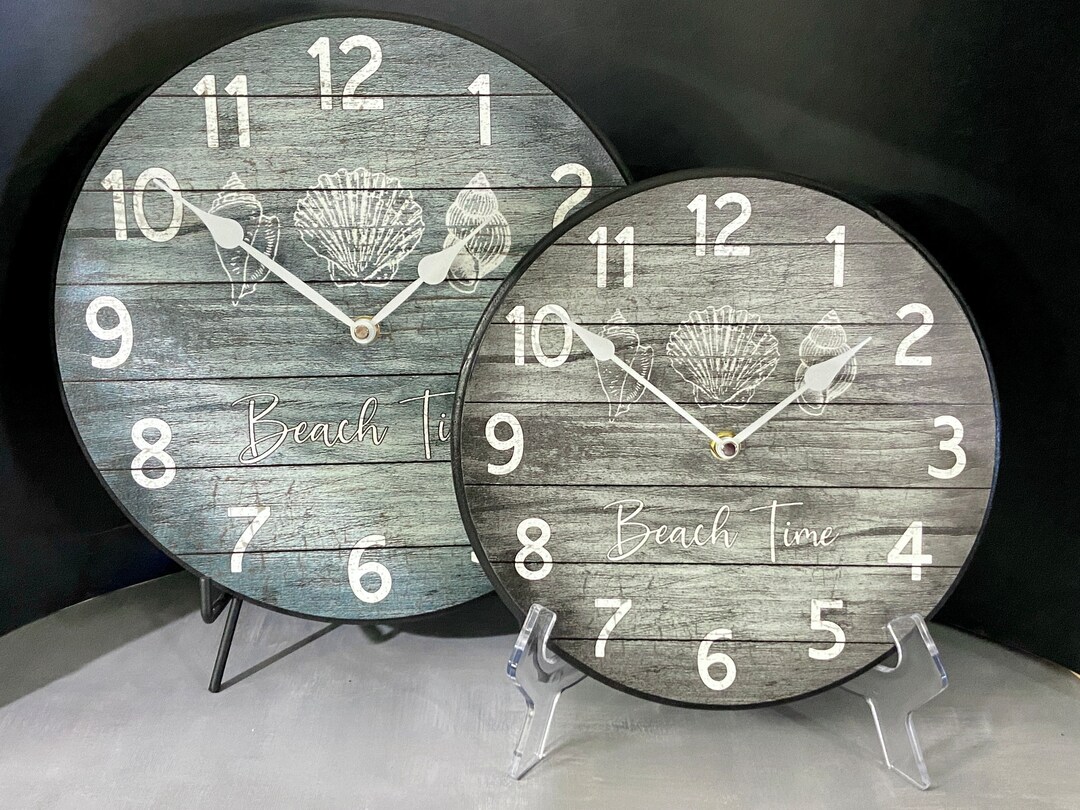 Beach Time Wall Clock, Choose Blue or Gray, 8 Sizes, SILENT Mechanism ...