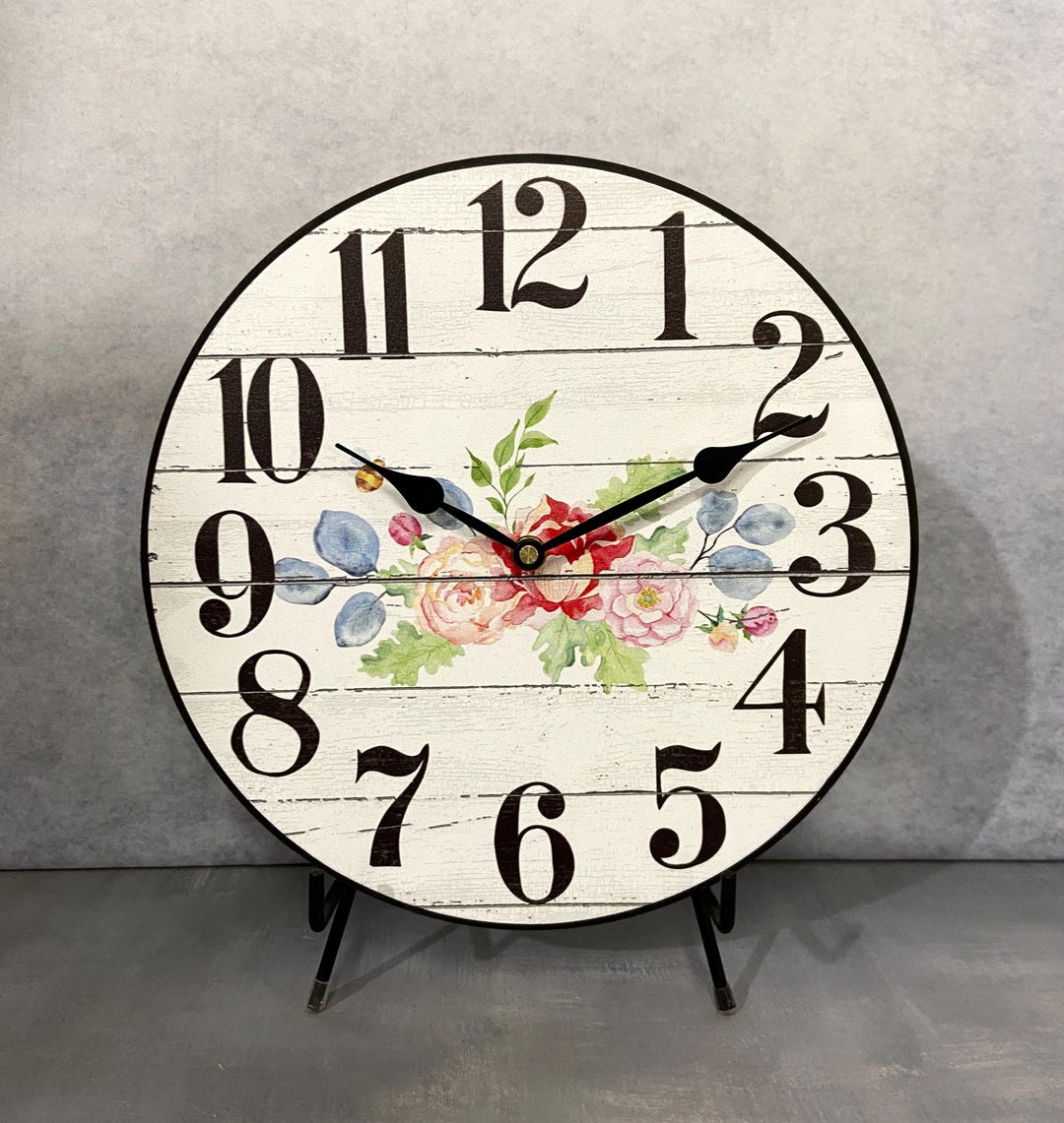 White Barnwood Floral Wall Clock, Comes in 8 Sizes, EXTRA Quiet ...