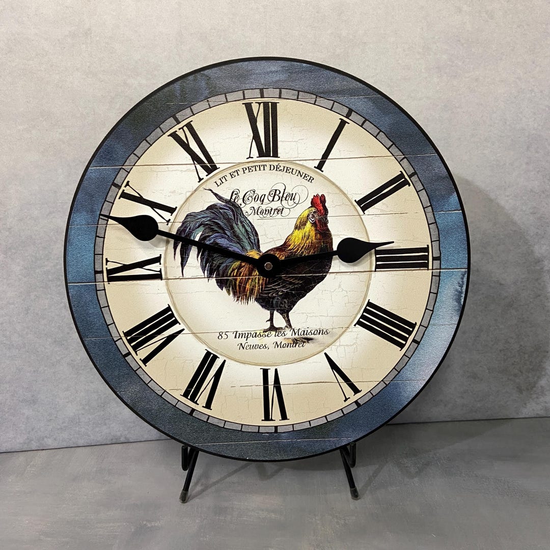 Carolina Blue Rooster Wall Clock, 8 Sizes, Lifetime Warranty, Quiet ...