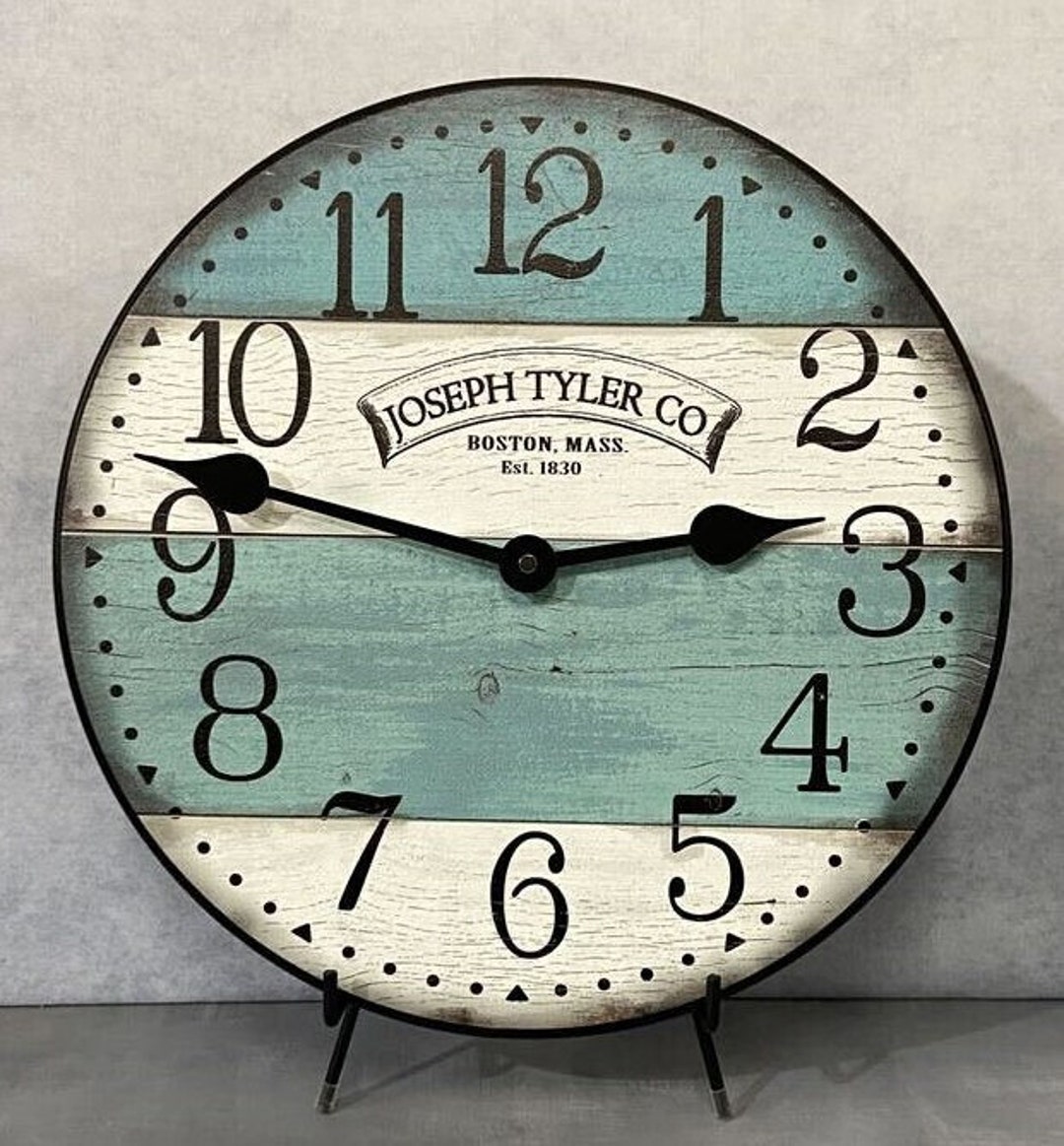 Barnwood Aqua & White Wall Clock, 8 Sizes, EXTRA Quiet Mechanism ...
