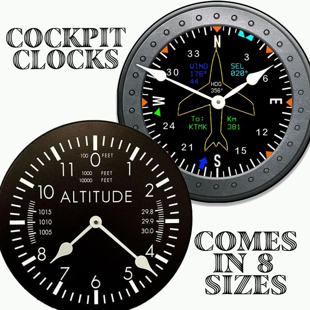 Cockpit Wall Clock- 8 SIZES, LIFETIME WARRANTY- Quiet Non-ticking ...