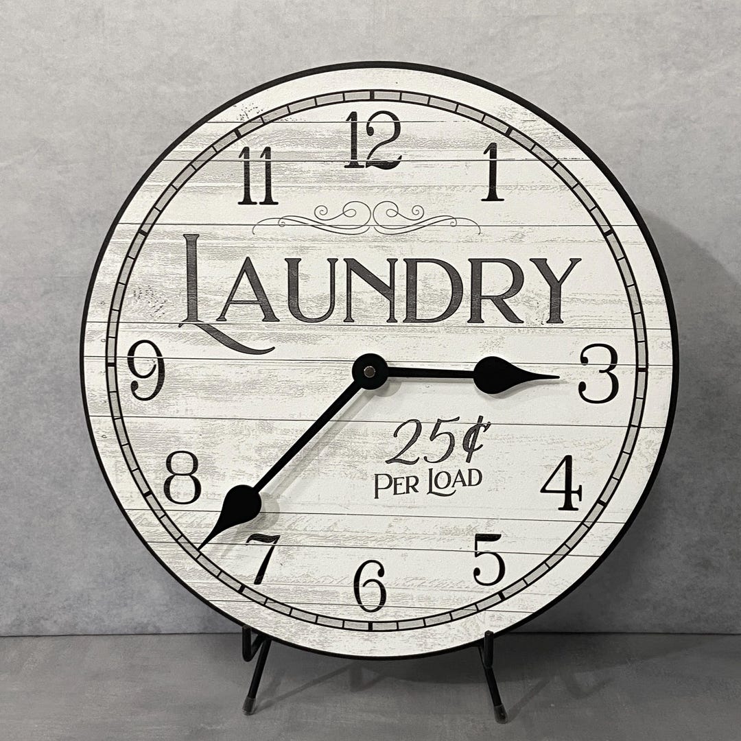 White Laundry Wall Clock, 8 Sizes!!, EXTRA Quiet Mechanism, Lifetime ...