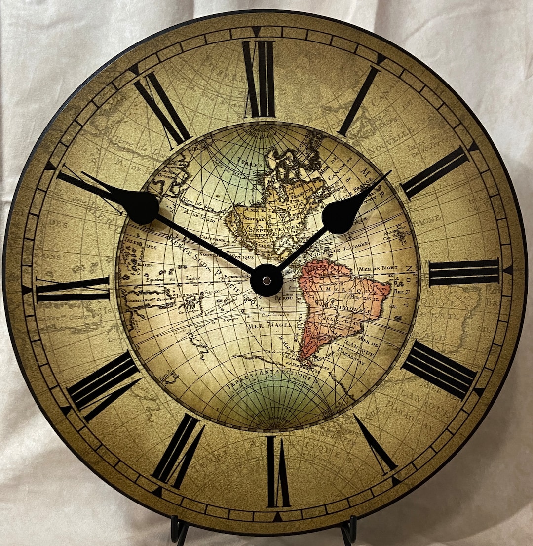 Parchment Atlas World Map Wall Clock - Etsy