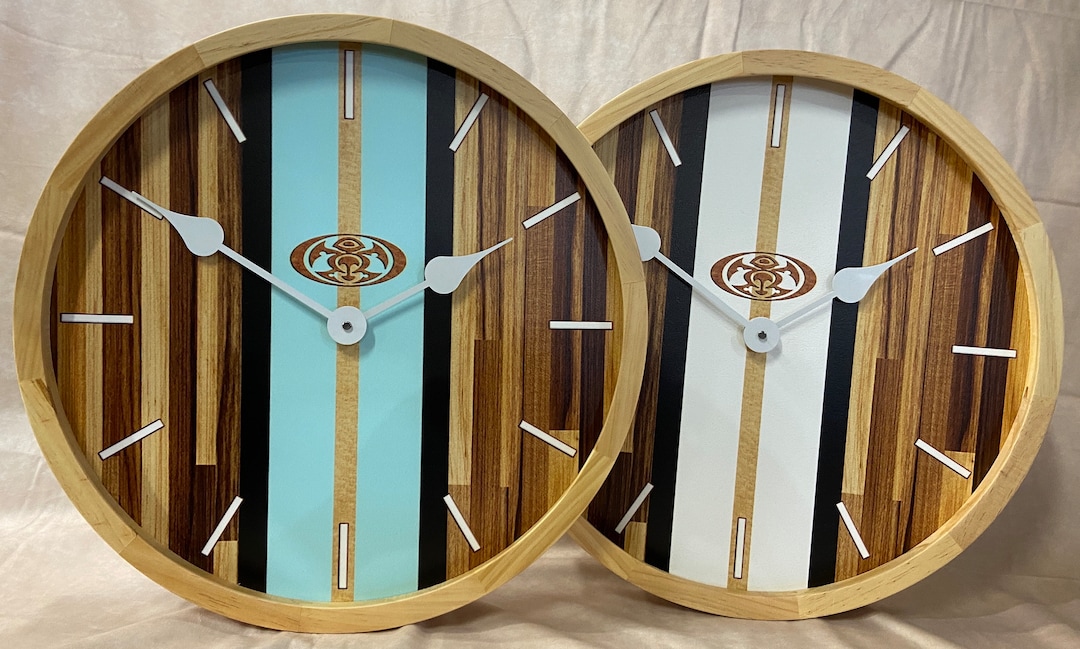 Surfboard Birch Framed Wall Clock, Large Wall Clock, Choose From 4 ...