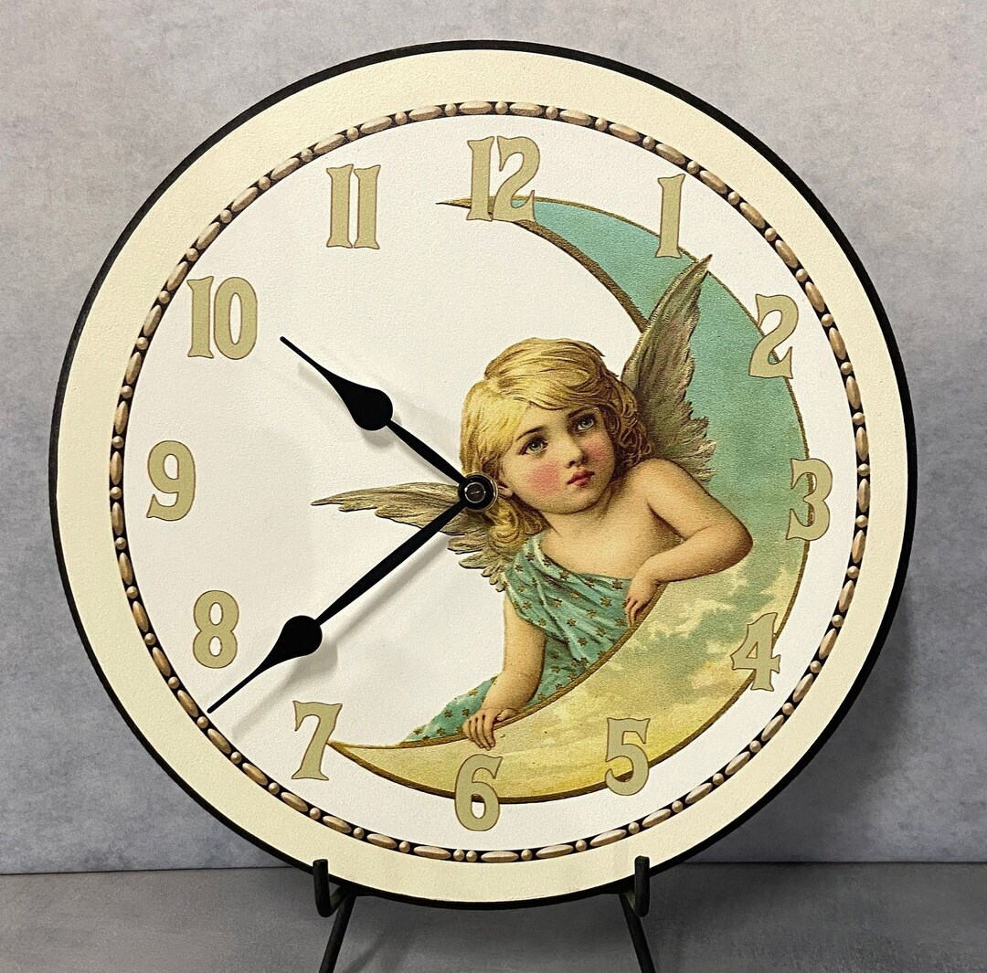 Moon Angel Wall Clock, EXTRA QUIET, Lifetime Warranty, Angel Clock ...