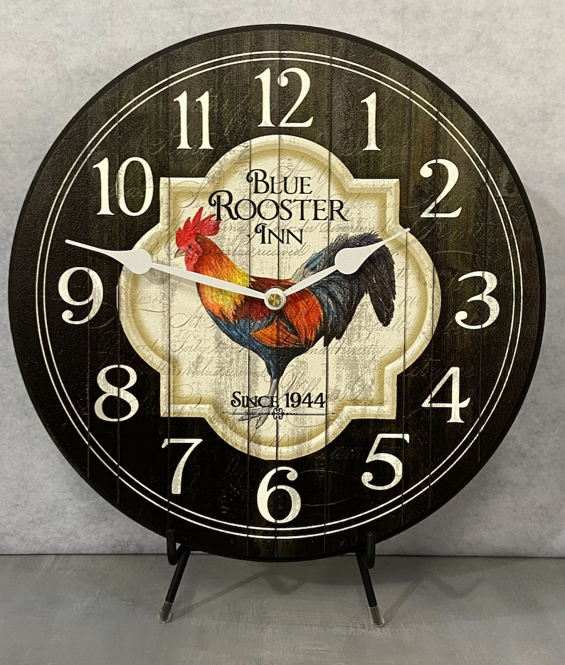 Blue Rooster Inn Wall Clock, 8 Sizes, Extra QUIET Mechanism, LIFETIME ...