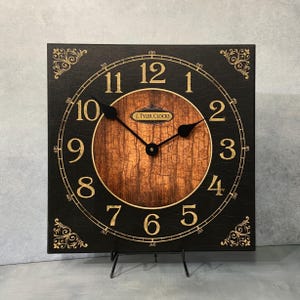 Black & Wood Square Wall Clock, 5 Sizes to Choose, Made in USA ...