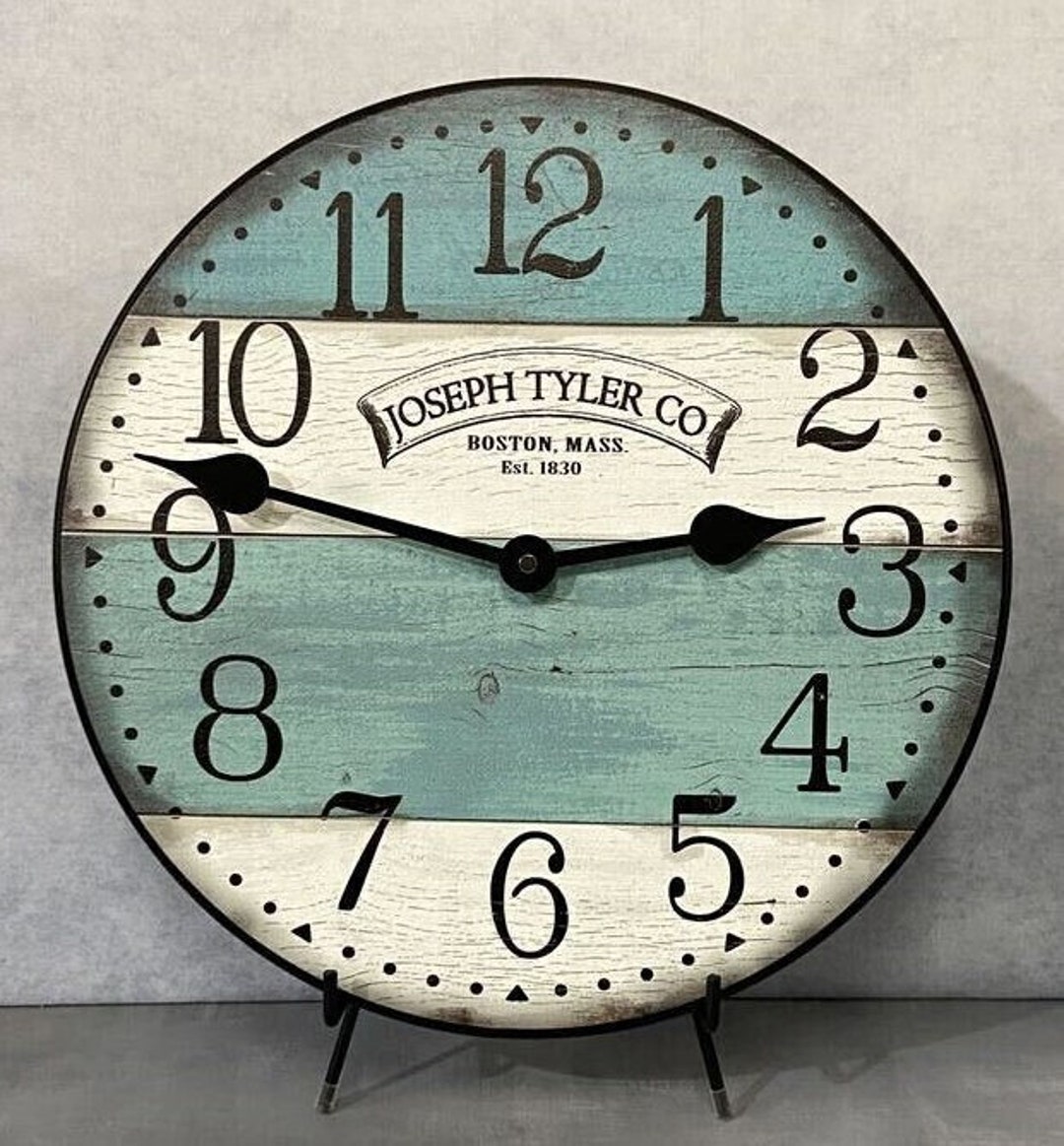 Barnwood Aqua & White Wall Clock, 8 Sizes!!, EXTRA Quiet Mechanism ...