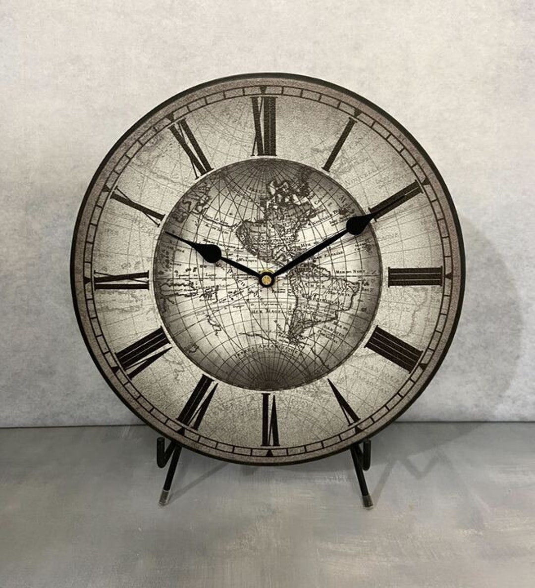 Gray Atlas Map Clock Gray, 8 Sizes to Choose, Made in USA, Lifetime ...