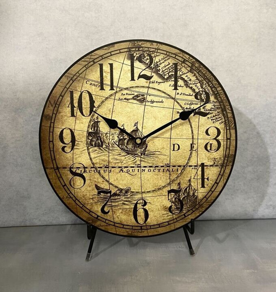 Tan Map Wall Clock, 8 Sizes, EXTRA QUIET, Lifetime Warranty, Map Clock ...