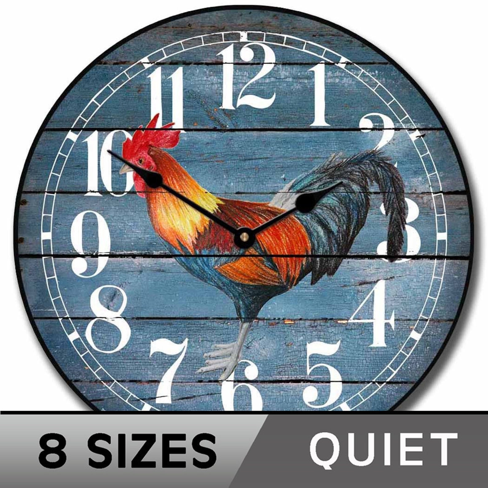 Barnwood Blue Rooster Wall Clock Whisper Quiet Lifetime - Etsy